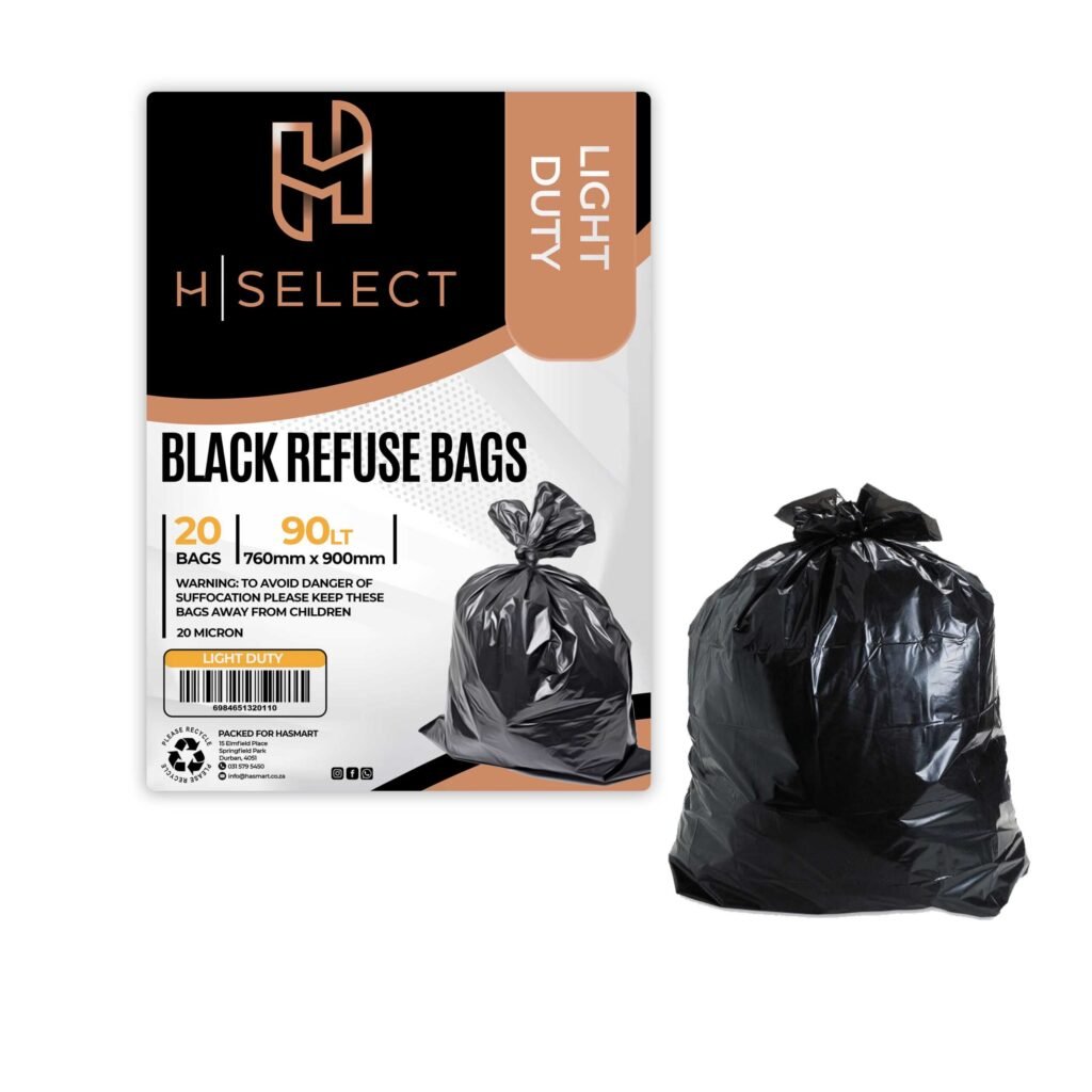 H-Select Black Refuse Bags 90L – Heavy Duty Bin Liners (20 Micron) - Tarpak
