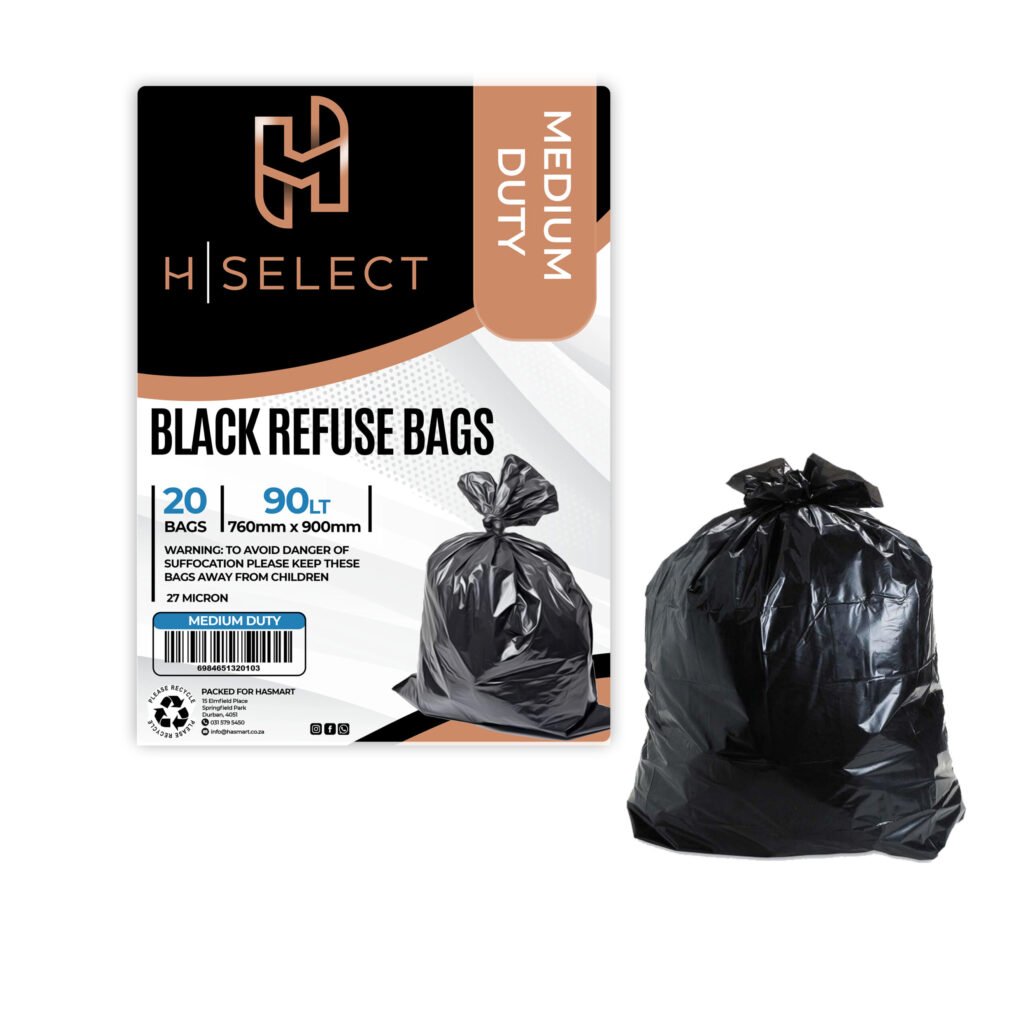 H-Select Black Refuse Bags 90L – Heavy Duty 27 Micron - Tarpak