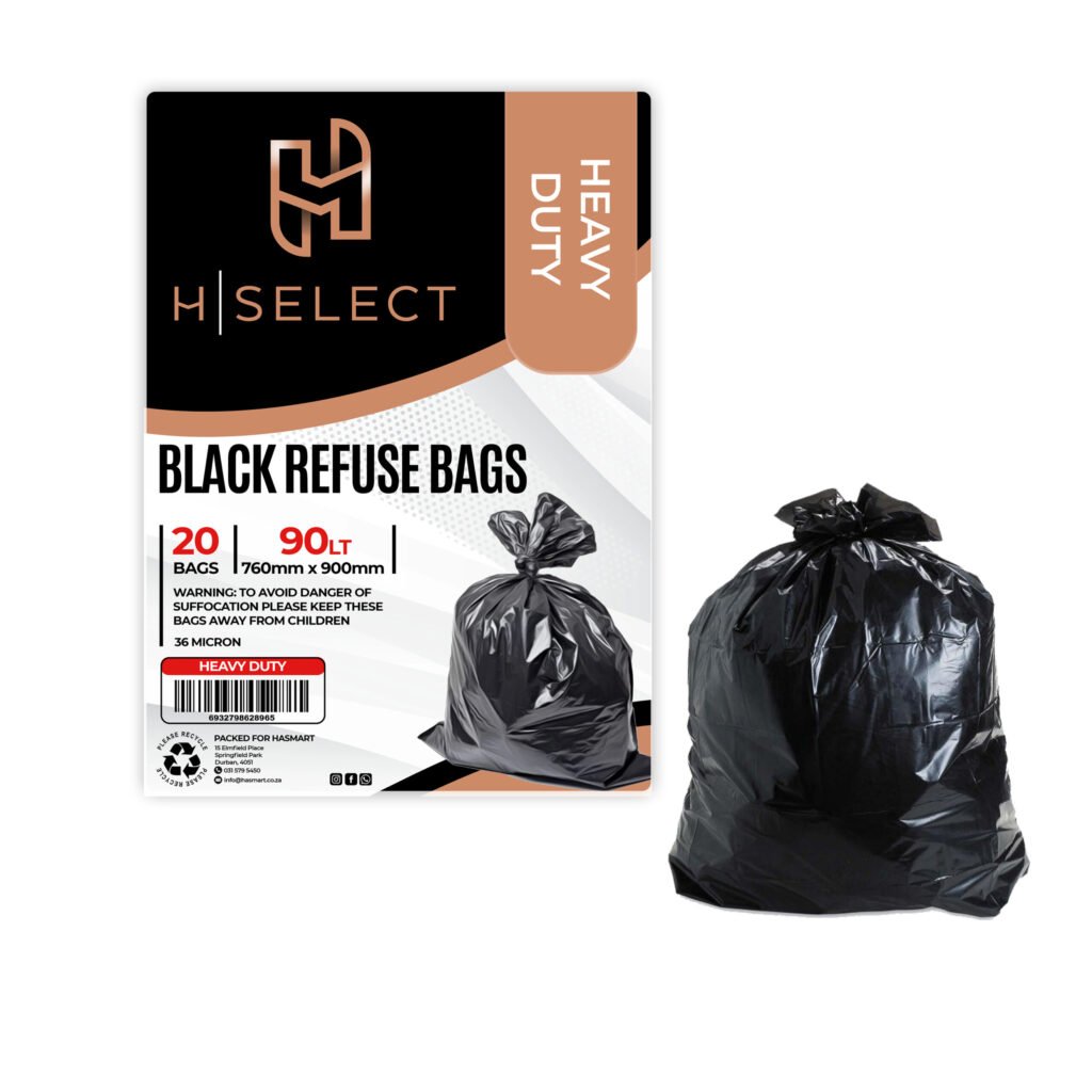 H-Select Black Refuse Bags 90L – Heavy Duty 36 Micron (760x900mm) - Tarpak